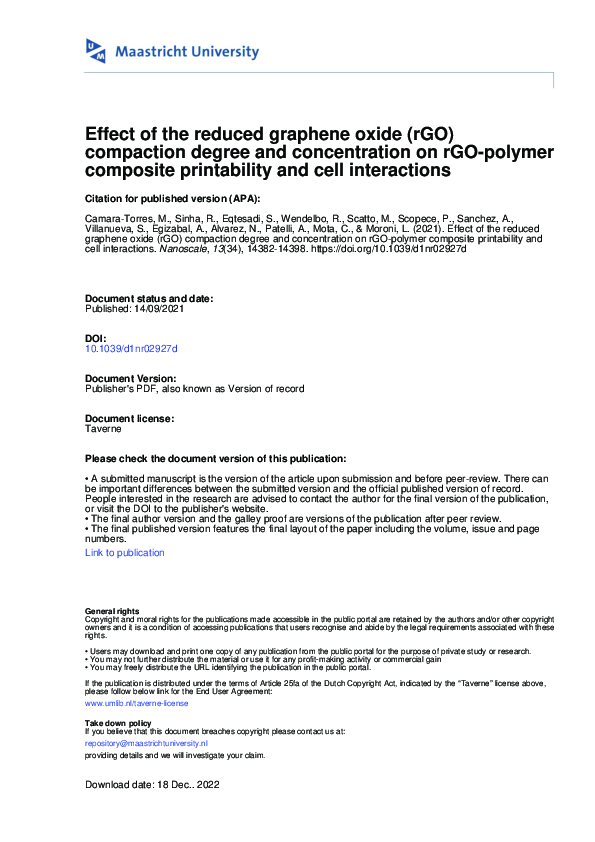 (PDF) Effect of the reduced graphene oxide (rGO) compaction degree and concentration on rGO ...