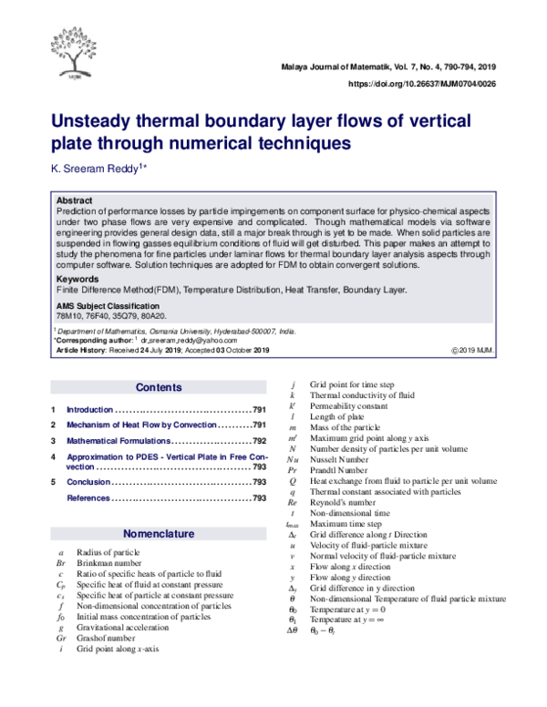 (PDF) Unsteady thermal boundary layer flows of vertical plate through numerical techniques ...
