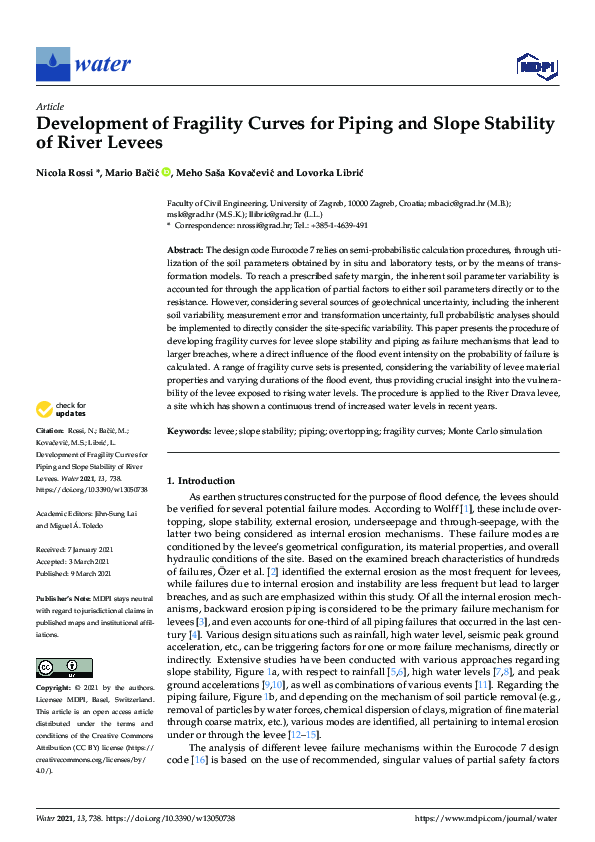 (PDF) Development of Fragility Curves for Piping and Slope Stability of ...