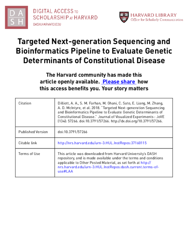 (PDF) Targeted Next-generation Sequencing and Bioinformatics Pipeline to Evaluate Genetic ...