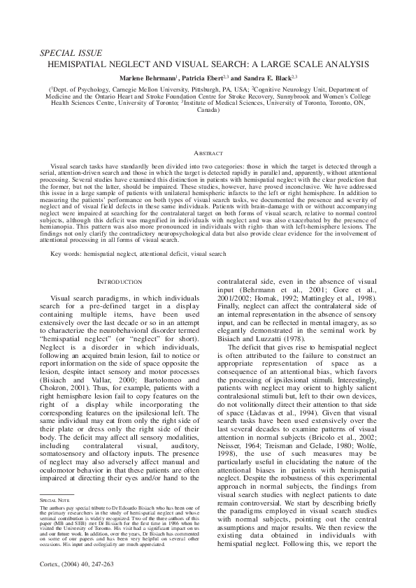 (PDF) Hemispatial Neglect and Visual Search: A Large Scale Analysis | Sandra Black - Academia.edu