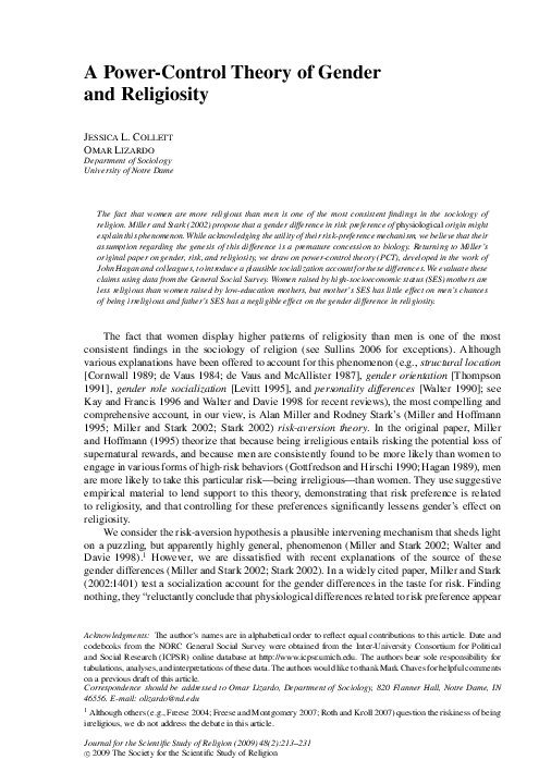 (PDF) A Power-Control Theory of Gender and Religiosity