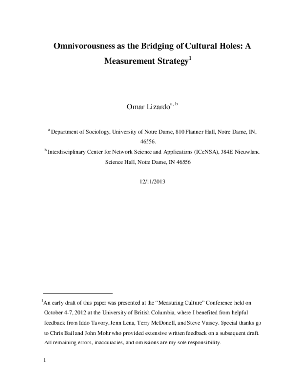 (PDF) Omnivorousness as the bridging of cultural holes: A measurement ...