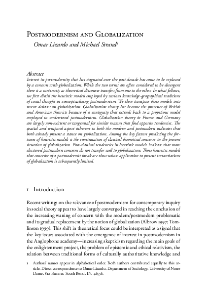 (PDF) Postmodernism and Globalization