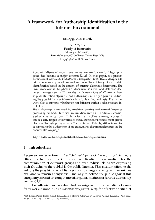 (PDF) A Framework for Authorship Identification in the Internet Environment