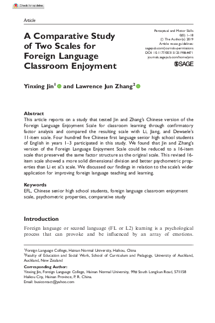 (PDF) A Comparative Study of Two Scales for Foreign Language Classroom Enjoyment