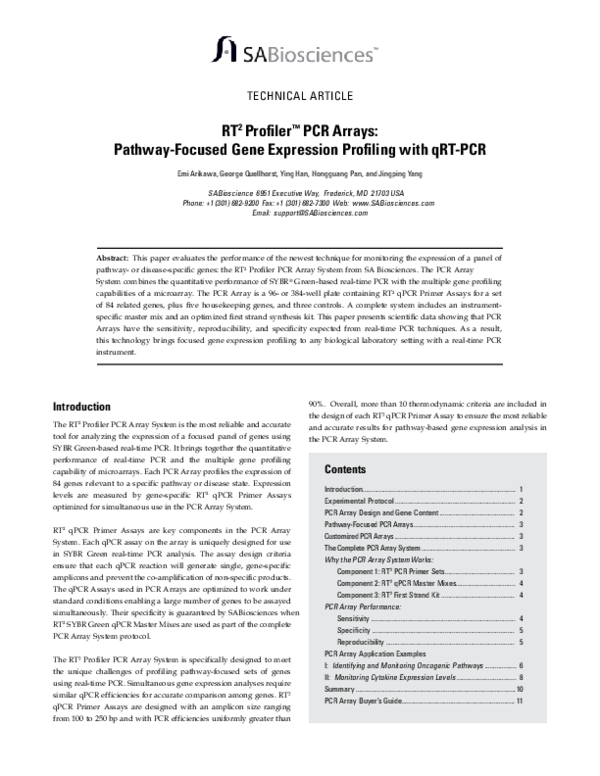 (PDF) RT2 Profiler™ PCR Arrays: Pathway-Focused Gene Expression Profiling with qRT-PCR | George ...