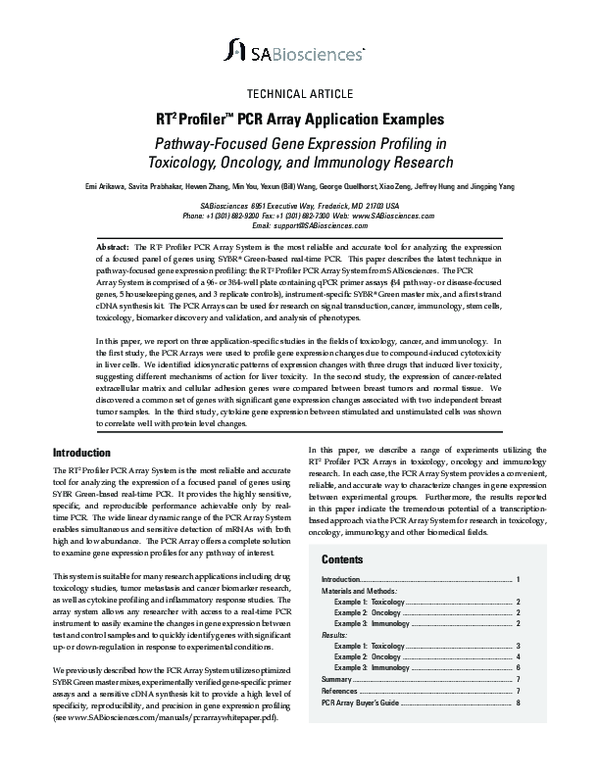 (PDF) RT2 Profiler ™ PCR Array Application Examples Pathway-Focused Gene Expression Profiling in ...