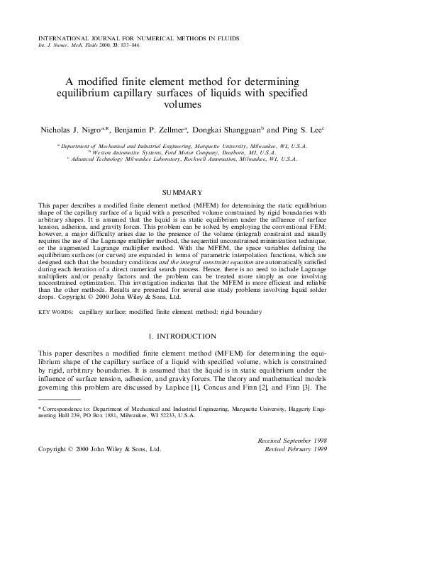 Pdf A Modified Finite Element Method For Determining Equilibrium Capillary Surfaces Of Liquids