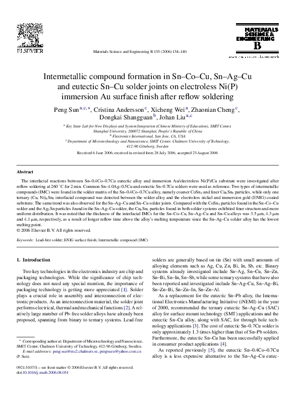 (PDF) Intermetallic compound formation in Sn–Co–Cu, Sn–Ag–Cu and eutectic Sn–Cu solder joints on ...