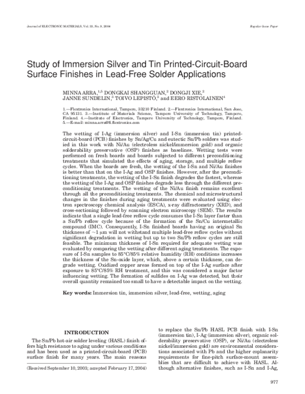 (PDF) Study of immersion silver and tin printed-circuit-board surface ...