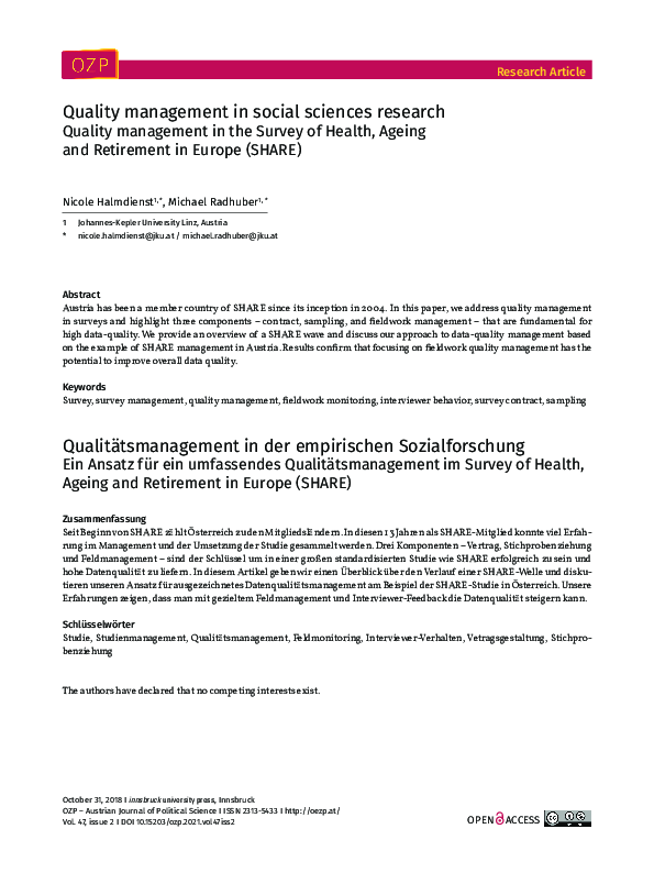 (PDF) Quality management in social sciences research. Quality ...