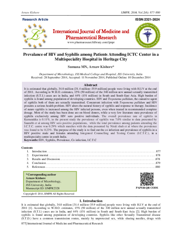 (PDF) Prevalance of HIV and Syphilis among Patients Attending ICTC ...