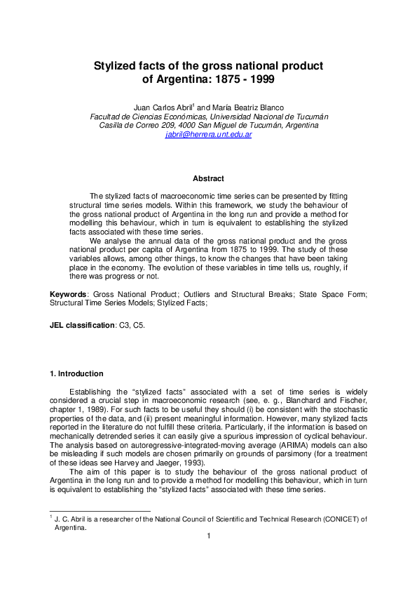 (PDF) 1 Stylized facts of the gross national product