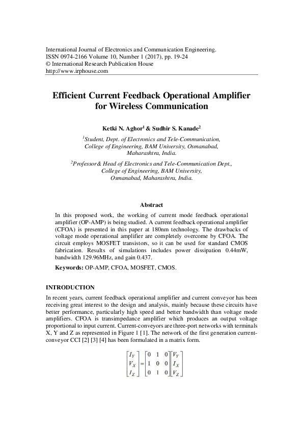 (PDF) Efficient Current Feedback Operational Amplifier for Wireless Communication | sudhir ...