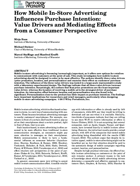 (PDF) How Mobile In-Store Advertising Influences Purchase Intention: Value Drivers and Mediating ...