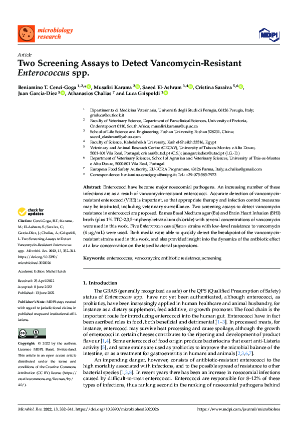 Pdf Two Screening Assays To Detect Vancomycin Resistant Enterococcus Spp