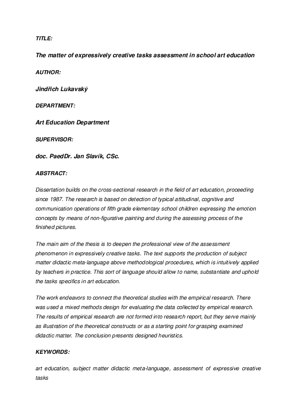 (PDF) Matter of expressively creative tasks assessment in school art ...