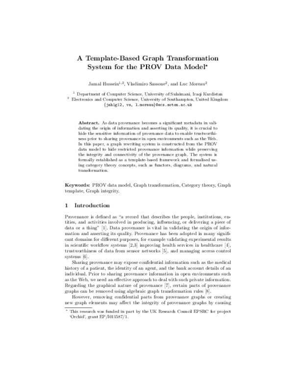 Pdf A Template Based Graph Transformation System For The Prov Data Model