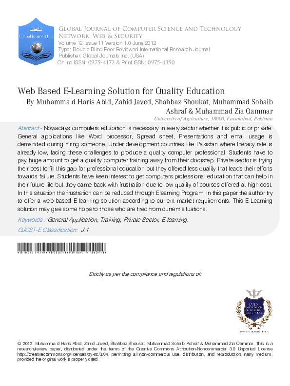 (PDF) Web Based E-Learning Solution for Quality Education