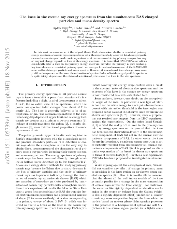 (PDF) The knee in the cosmic ray energy spectrum from the simultaneous EAS charged particles and ...