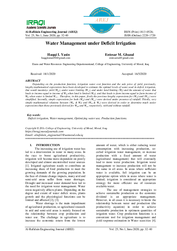 (PDF) Water Management under Deficit Irrigation | Entesar Ghazal ...