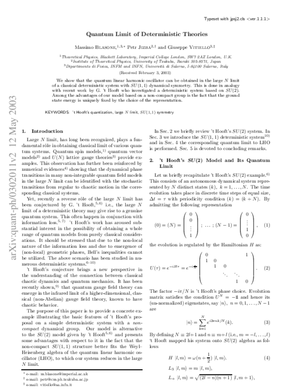 (PDF) Typeset with jpsj2.cls Quantum Limit of Deterministic Theories ...