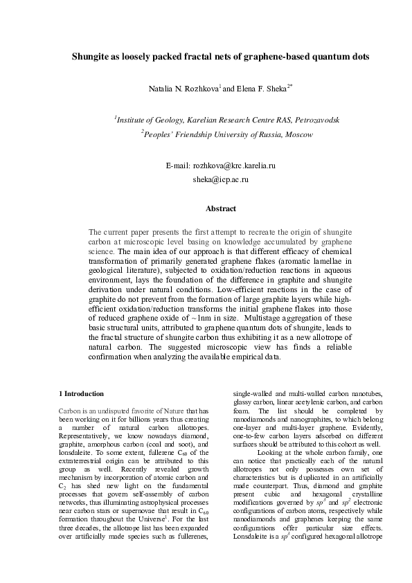 (PDF) Shungite as loosely packed fractal nets of graphene-based quantum ...