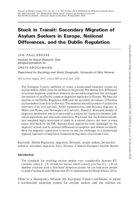 (PDF) Stuck in Transit: Secondary Migration of Asylum Seekers in Europe ...