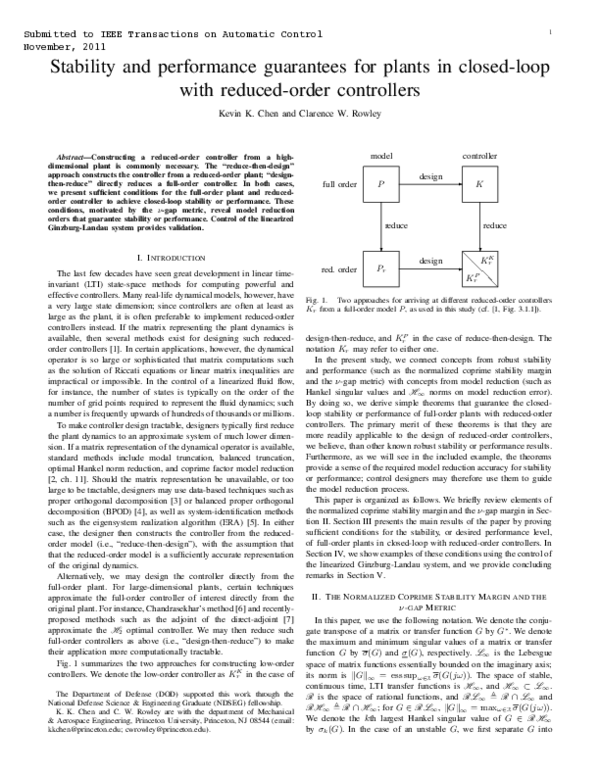 (PDF) Stability and performance guarantees for plants in closed-loop with reduced-order controllers