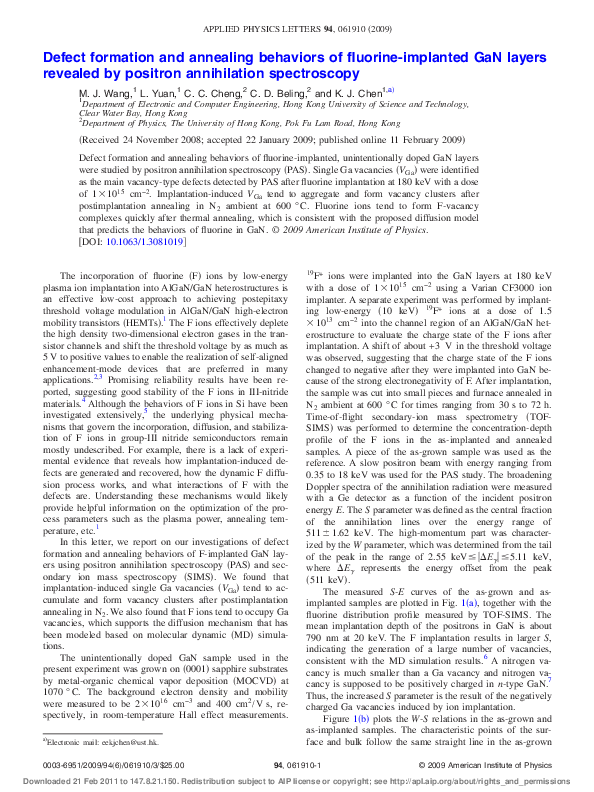 Pdf Defect Formation And Annealing Behaviors Of Fluorine Implanted