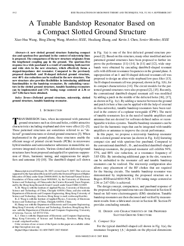 Pdf A Tunable Bandstop Resonator Based On A Compact Slotted Ground Structure
