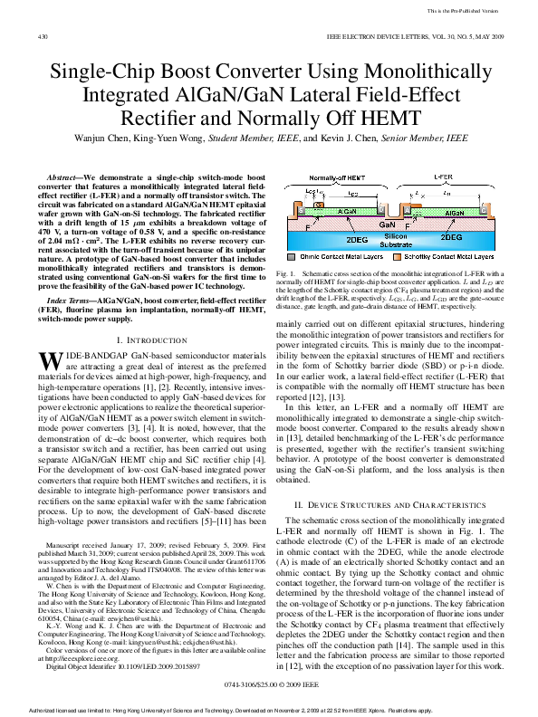 (PDF) Single-Chip Boost Converter Using Monolithically Integrated AlGaN ...