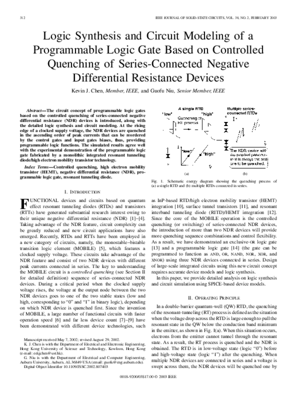 Pdf Logic Synthesis And Circuit Modeling Of A Programmable Logic Gate