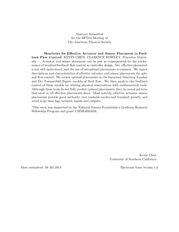 Pdf Heuristics For Effective Actuator And Sensor Placement In Feedback Flow Control