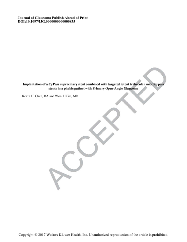 (PDF) Implantation of a CyPass Supraciliary Stent Combined with ...