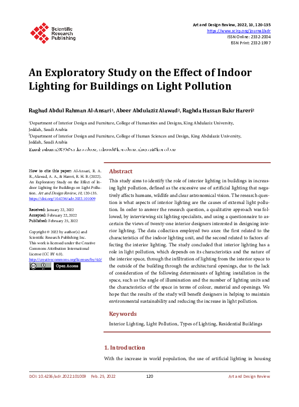 (PDF) An Exploratory Study on the Effect of Indoor Lighting for ...