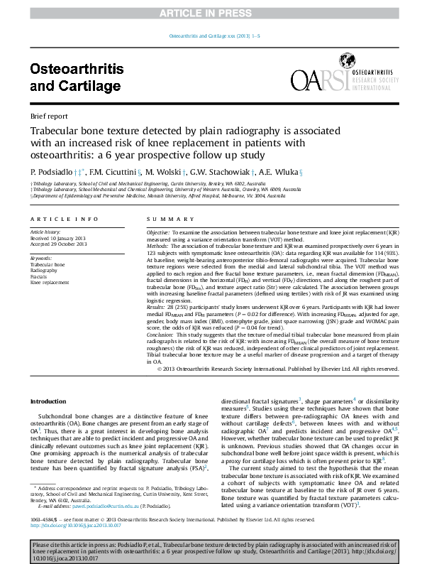 (PDF) Trabecular bone texture detected by plain radiography and ...
