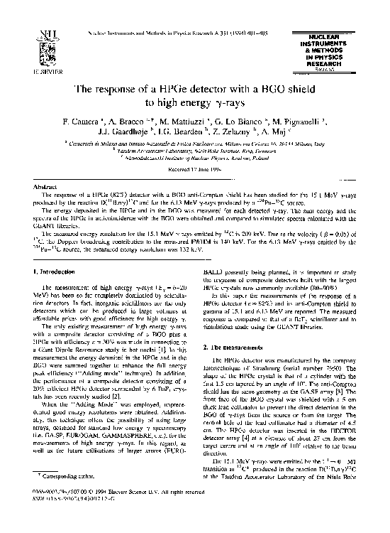 (PDF) The response of a HPGe detector with a BGO shield to high energy γ-rays