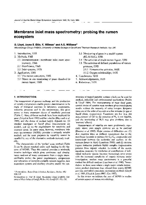 (PDF) Membrane inlet mass spectrometry: probing the rumen ecosystem ...