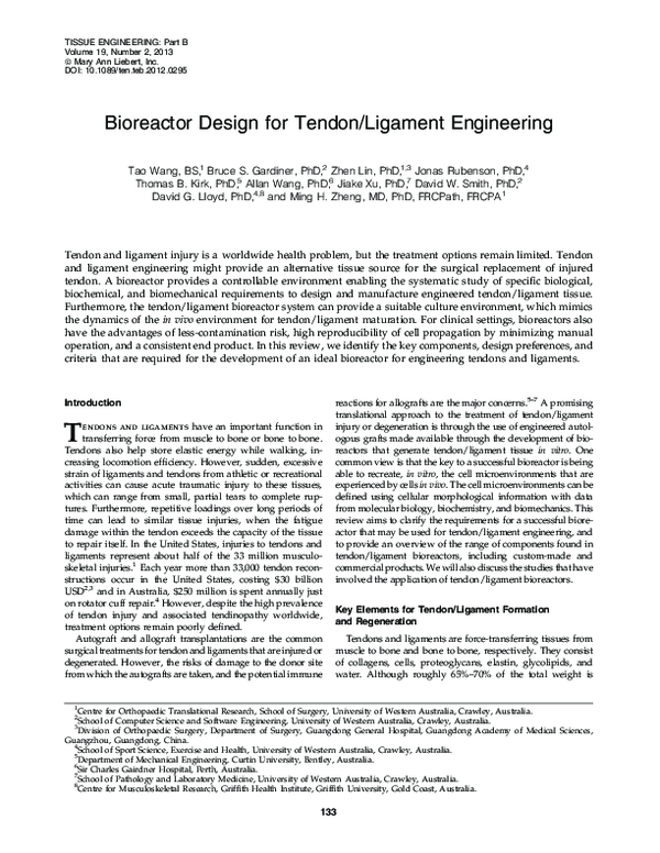 (PDF) Bioreactor Design for Tendon/Ligament Engineering | David Lloyd ...