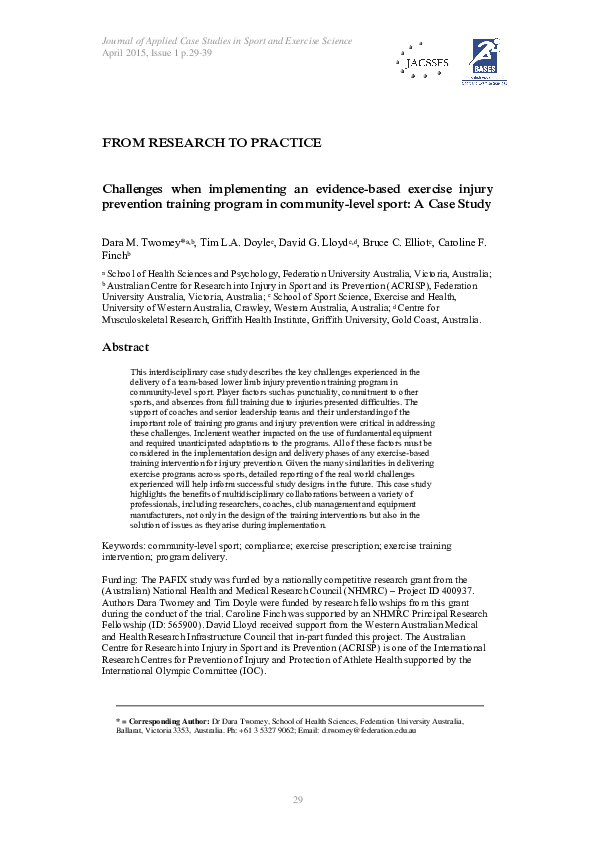 (PDF) Challenges when implementing an evidence-based exercise injury prevention training program ...