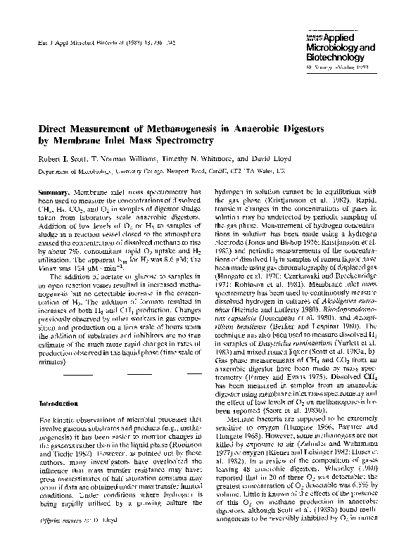(PDF) Direct measurement of methanogenesis in anaerobic digestors by ...