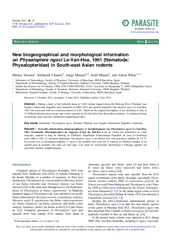 (PDF) New biogeographical and morphological information on Physaloptera ...