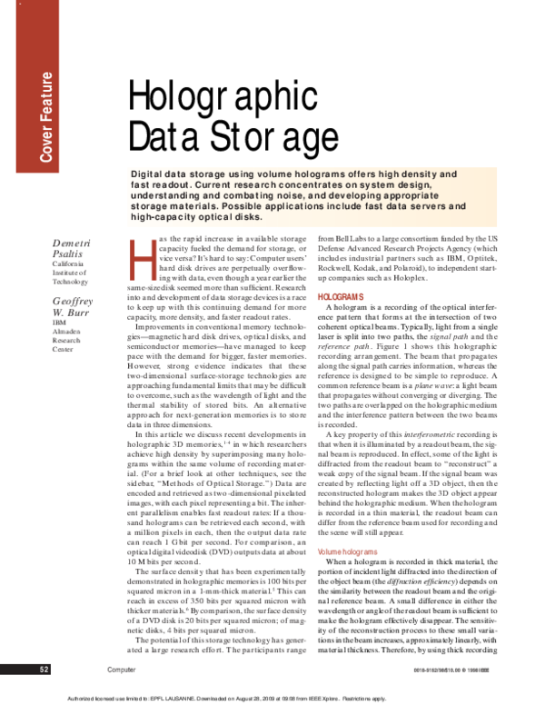 Pdf Holographic Data Storage