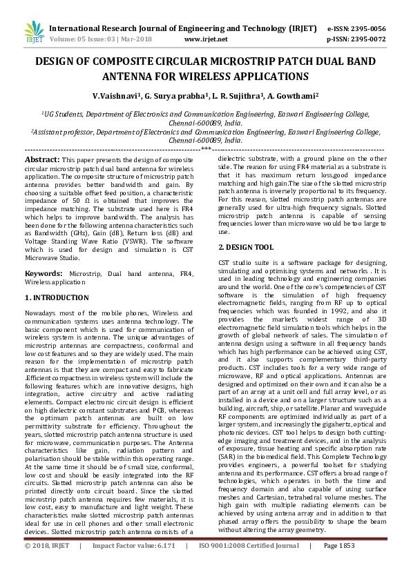 Pdf Performance Analysis Of Microstrip Patch Antenna Using Csrr And Psrr Techniques For Wlan