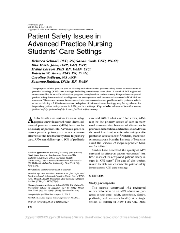 (PDF) Patient Safety Issues in Advanced Practice Nursing Studentsʼ Care ...
