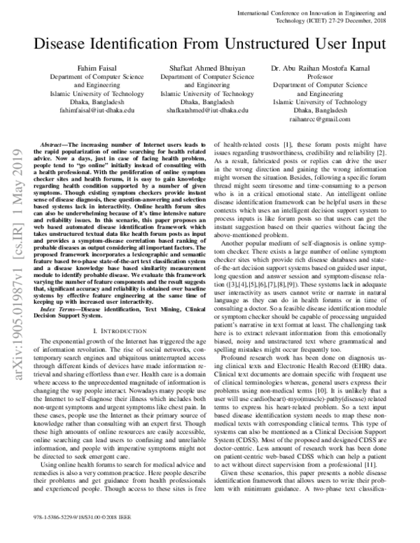 (PDF) Disease Identification From Unstructured User Input