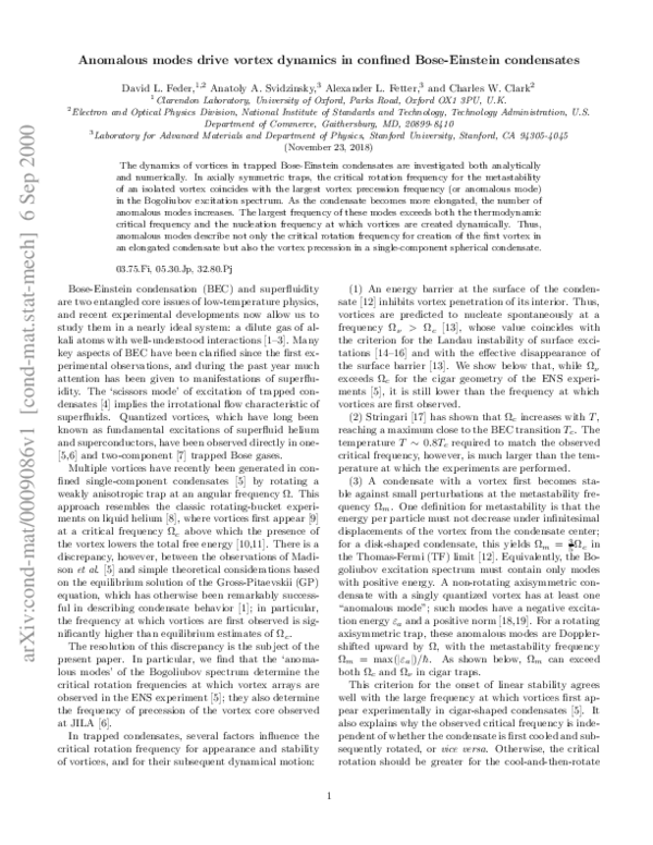 Pdf Anomalous Modes Drive Vortex Dynamics In Confined Bose Einstein Condensates
