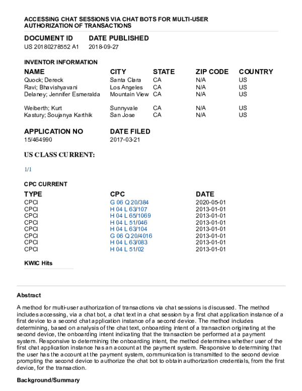 (PDF) ACCESSING CHAT SESSIONS VIA CHAT BOTS FOR MULTI-USER AUTHORIZATION OF TRANSACTIONS